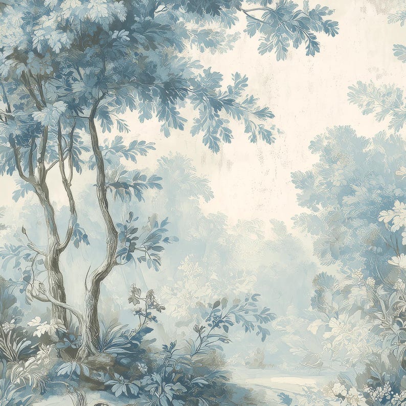 Light Blue Trees Wallpaper Mural: Landscape Woodland Neutral Wall Art ...