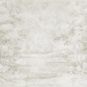 Light, Beige Landscape Wallpaper, Japandi Wall Mural With Trees ...