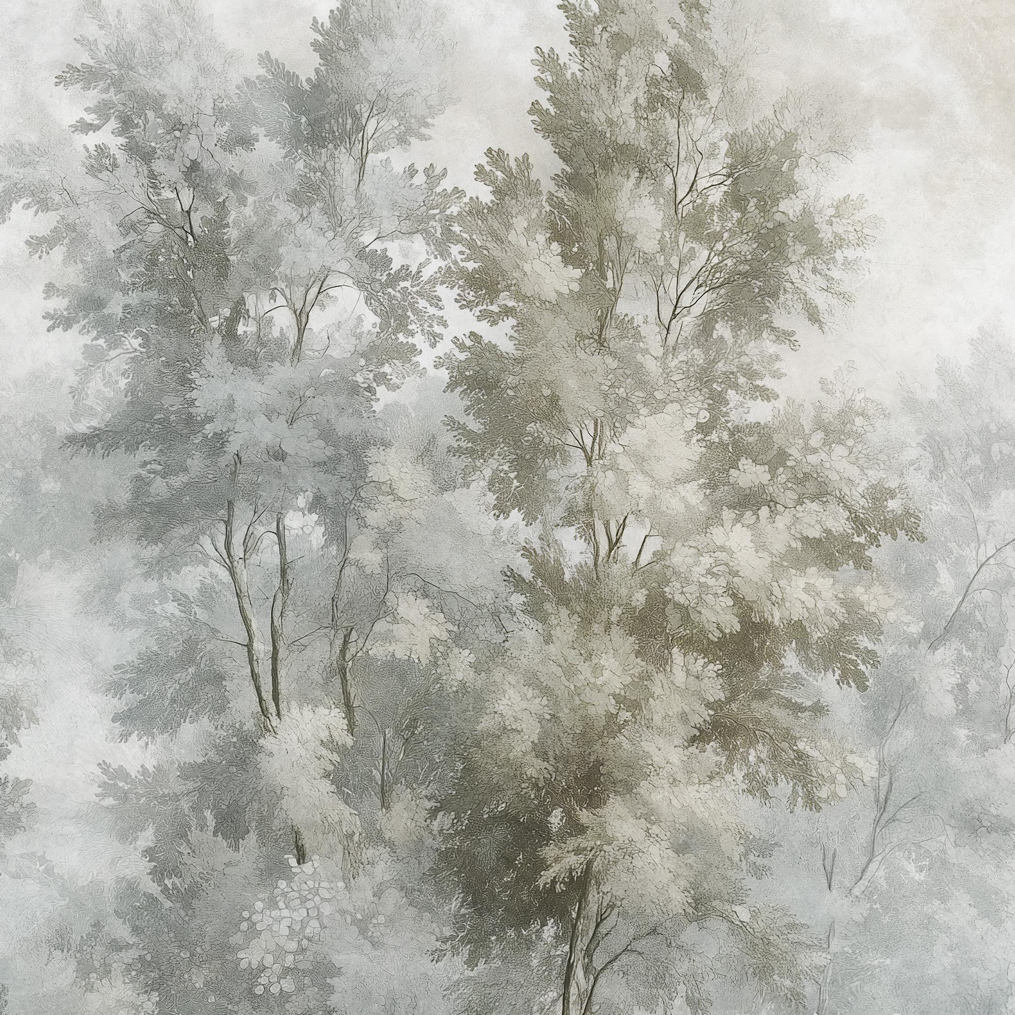 Cottagecore Landscape Wallpaper Mural: Soft Green Trees, Neutral ...