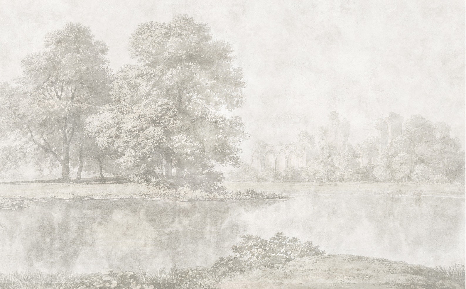 Subtle Wallpaper, Watercolor Landscape Wall MURAL. Painting, Trees ...