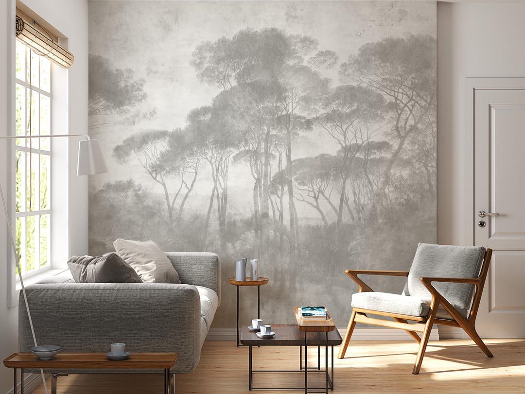Panoramic, Large Neutral Wallpaper, Subtle Landscape Wall Mural ...