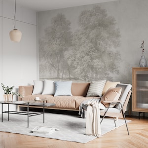Subtle Wallpaper, Watercolor Landscape Wall MURAL. Painting, Trees ...