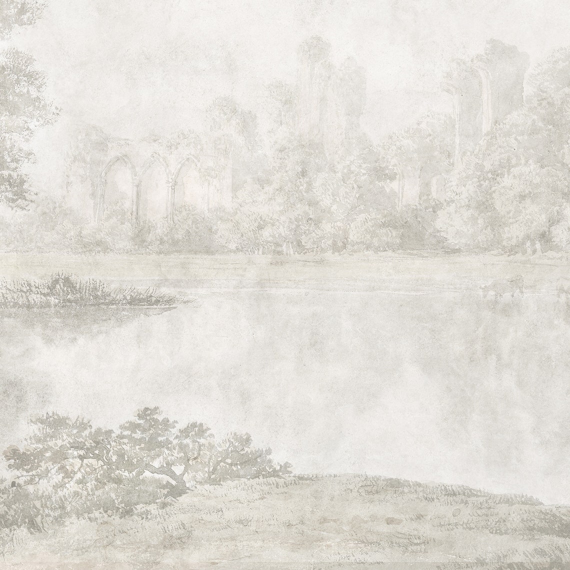 Subtle Wallpaper, Watercolor Landscape Wall MURAL. Painting, Trees ...