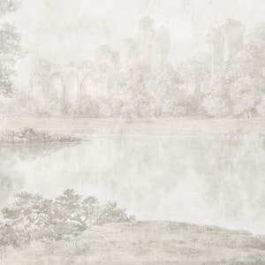 Subtle Wallpaper, Watercolor Landscape Wall MURAL. Painting, Trees ...