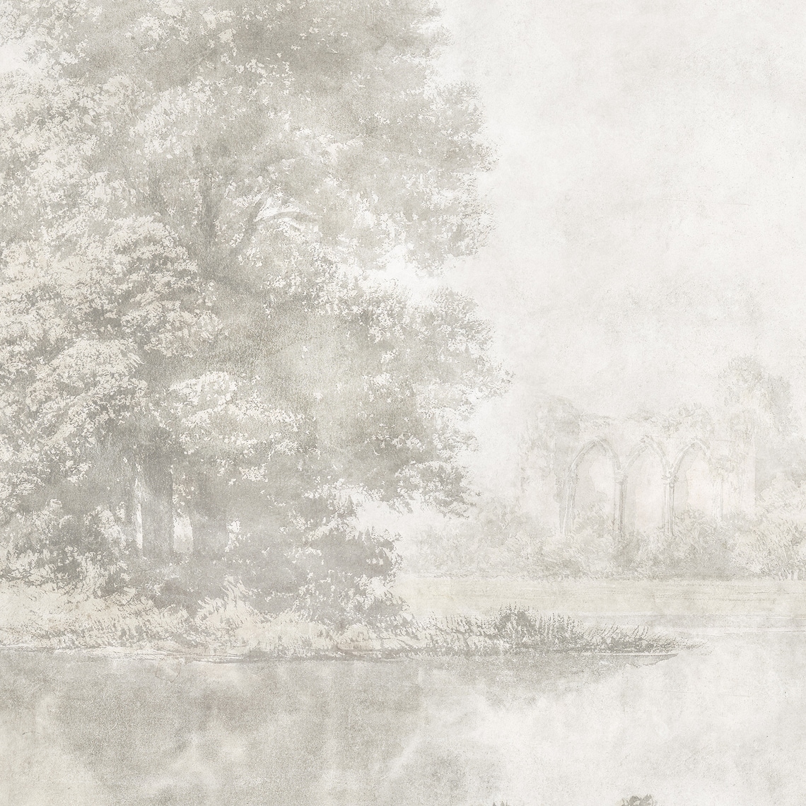 Subtle Wallpaper, Watercolor Landscape Wall MURAL. Painting, Trees ...