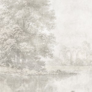 Subtle Wallpaper, Watercolor Landscape Wall MURAL. Painting, Trees ...