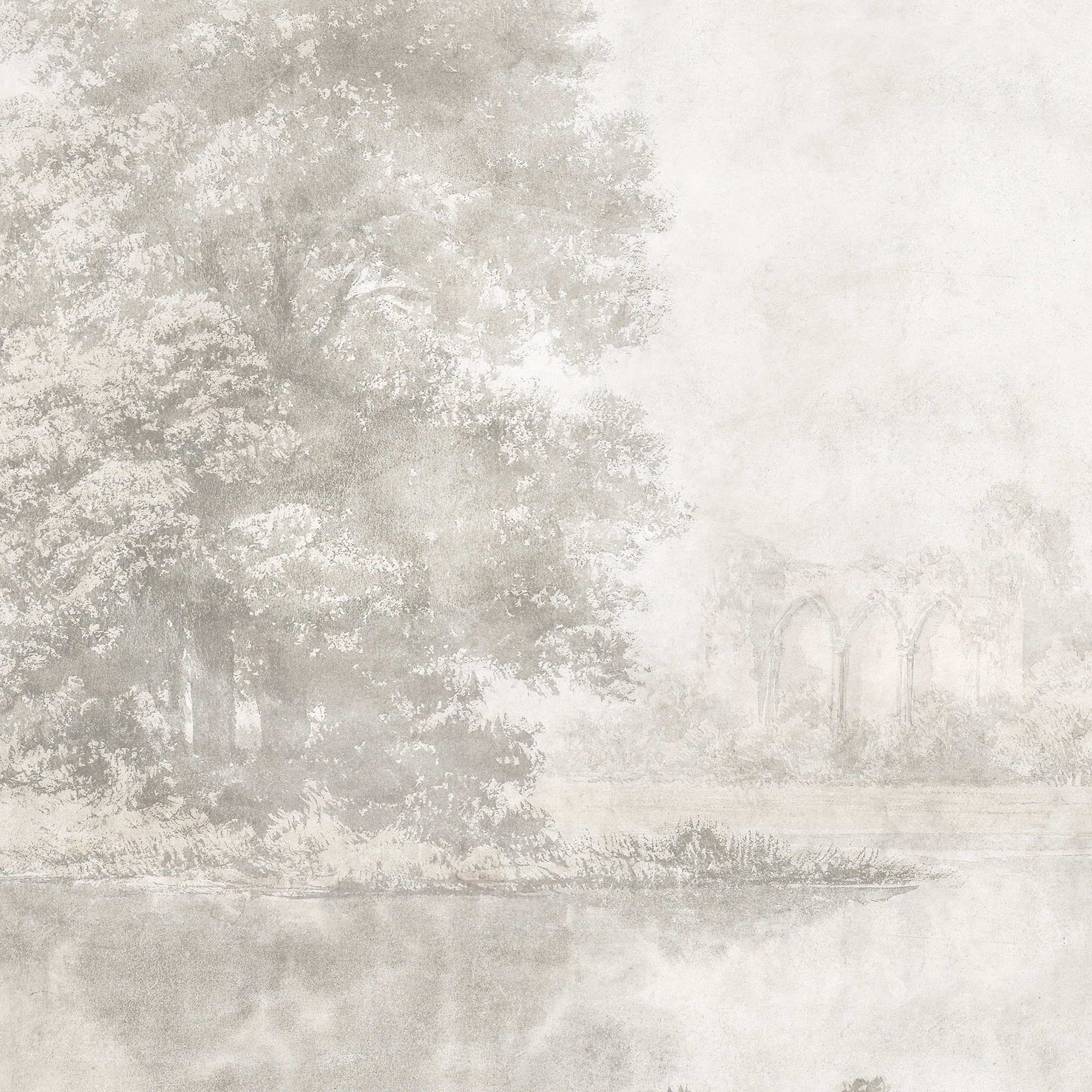 Subtle Wallpaper, Watercolor Landscape Wall MURAL. Painting, Trees ...