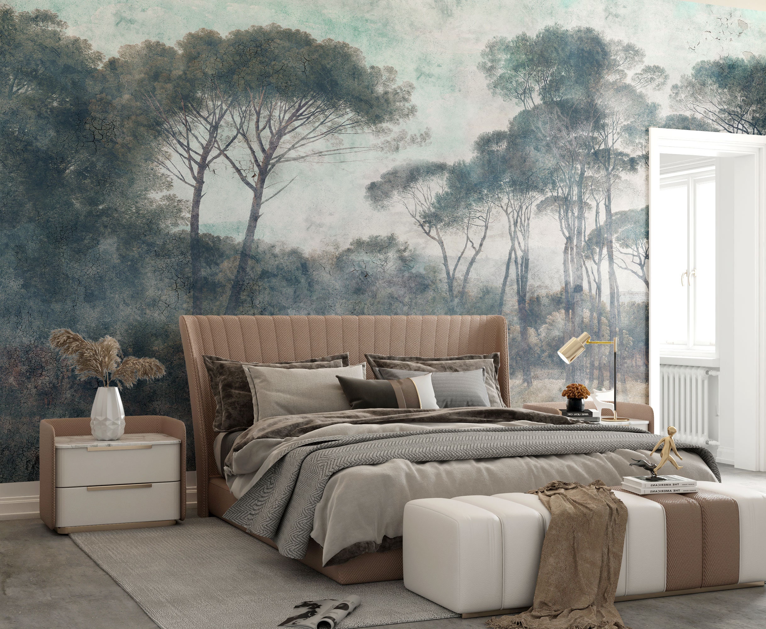 Vintage Forest WALLPAPER Scenic MURAL. Vinyl Wallpaper With - Etsy