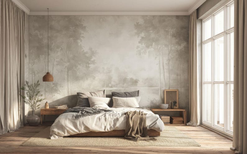 Sepia Forest Wallpaper Mural, Beige Tree Wall Decor, Custom Size - Etsy