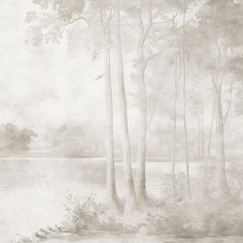 Sepia Forest Wallpaper Mural, Beige Tree Wall Decor, Custom Size - Etsy