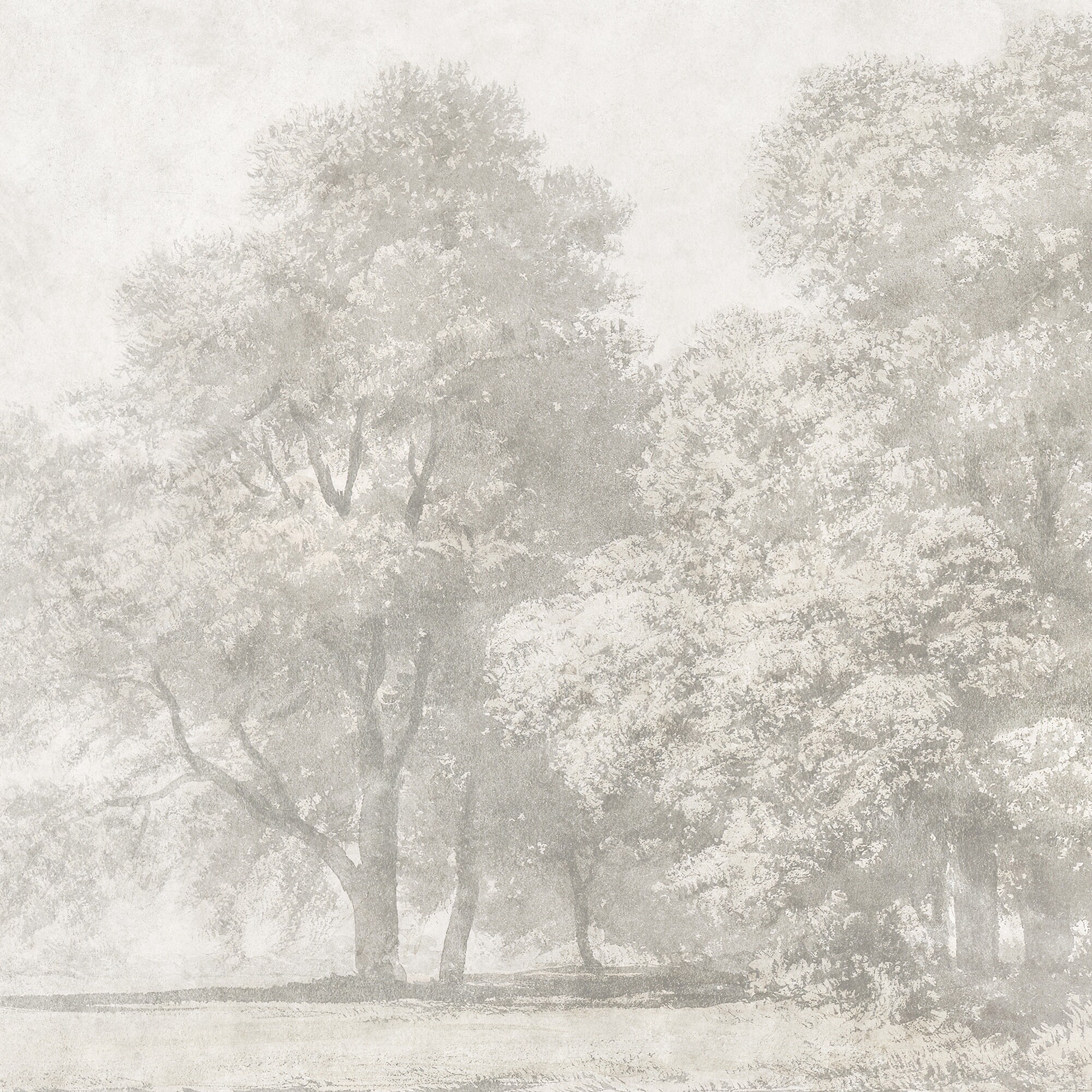 Subtle Wallpaper, Watercolor Landscape Wall MURAL. Painting, Trees ...