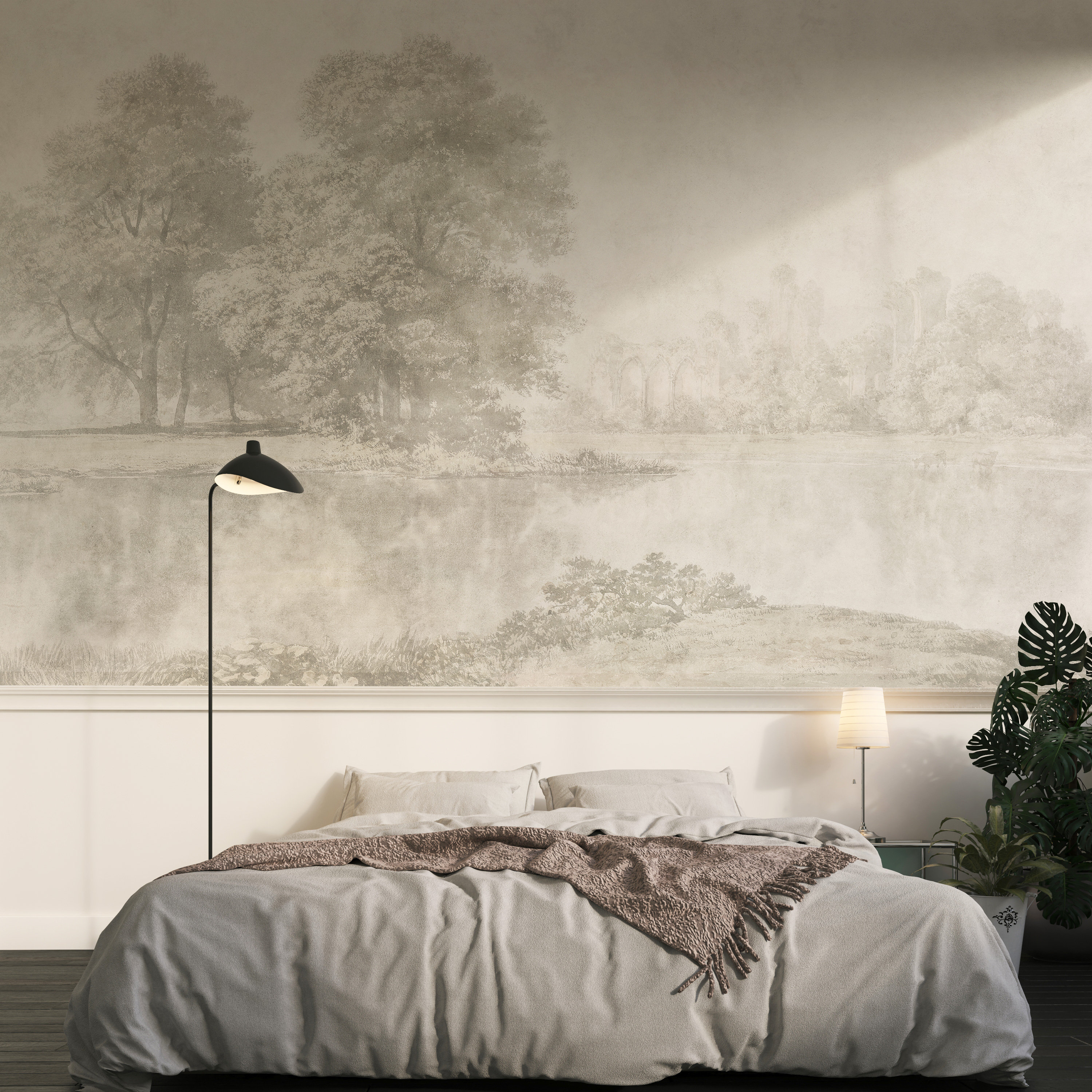 Subtle Wallpaper, Watercolor Landscape Wall MURAL. Painting, Trees ...