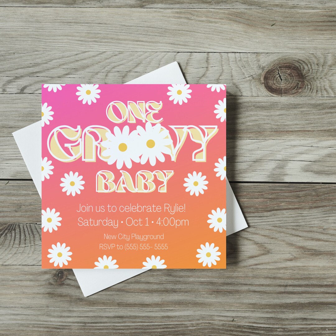 One Groovy Baby Birthday Invitation - Etsy
