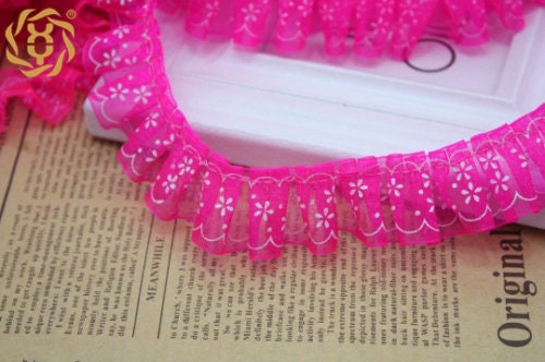 1 Inch Wide Ruffled Lace Ribbon Bright Pink Color 1.20 Yard Cut - Etsy
