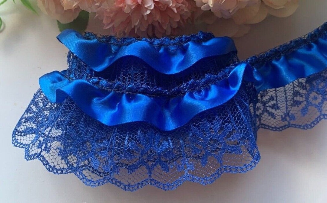 Ruffled Lace With Ribbon 2 Inch Wide Royal Blue Color Price per Yard - Etsy
