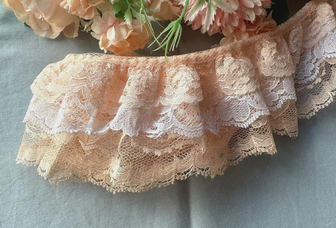 2 1/2 Inch Wide Peach/white/peach Color Ruffled Lace Trim Price per ...