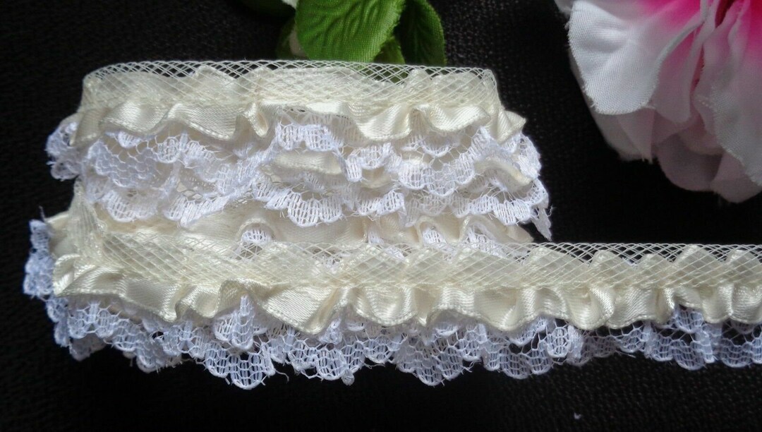 Ruffled Lace With Satin Ribbon 3/4 Inch Wide Ivory/white Color Price ...