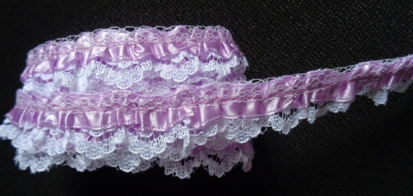 Ruffled Lace With Satin Ribbon 3/4 Inch Wide White/lavender Color Price ...