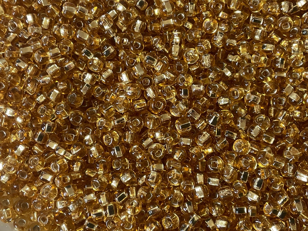 6/0 Natural Transparent Sliver Line Gold | Glass Czech 4mm Rocaillie ...
