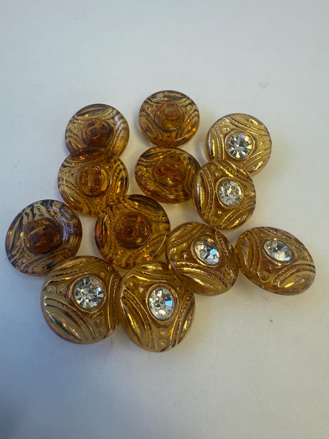 18 Mm Vintage Czech Round Glass Self Shank Topaz Pattern With Crystal ...