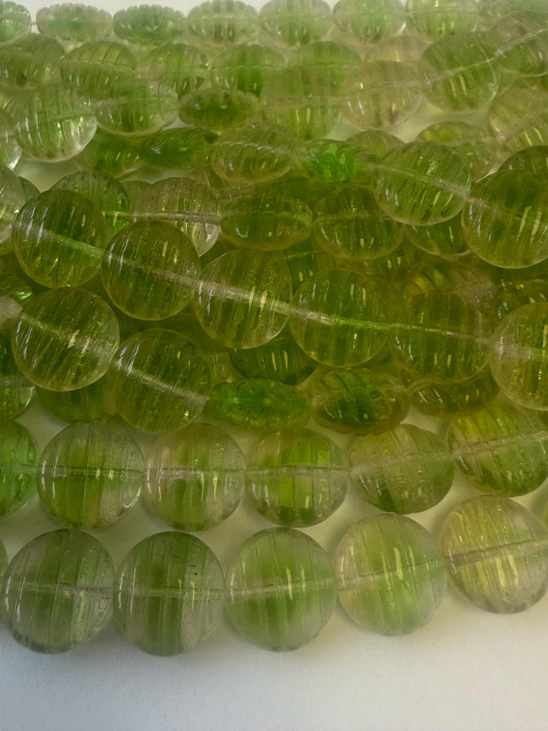 12 MM Glass OFF Shape Circle With Ridges Two Tone Green With Crystal ...