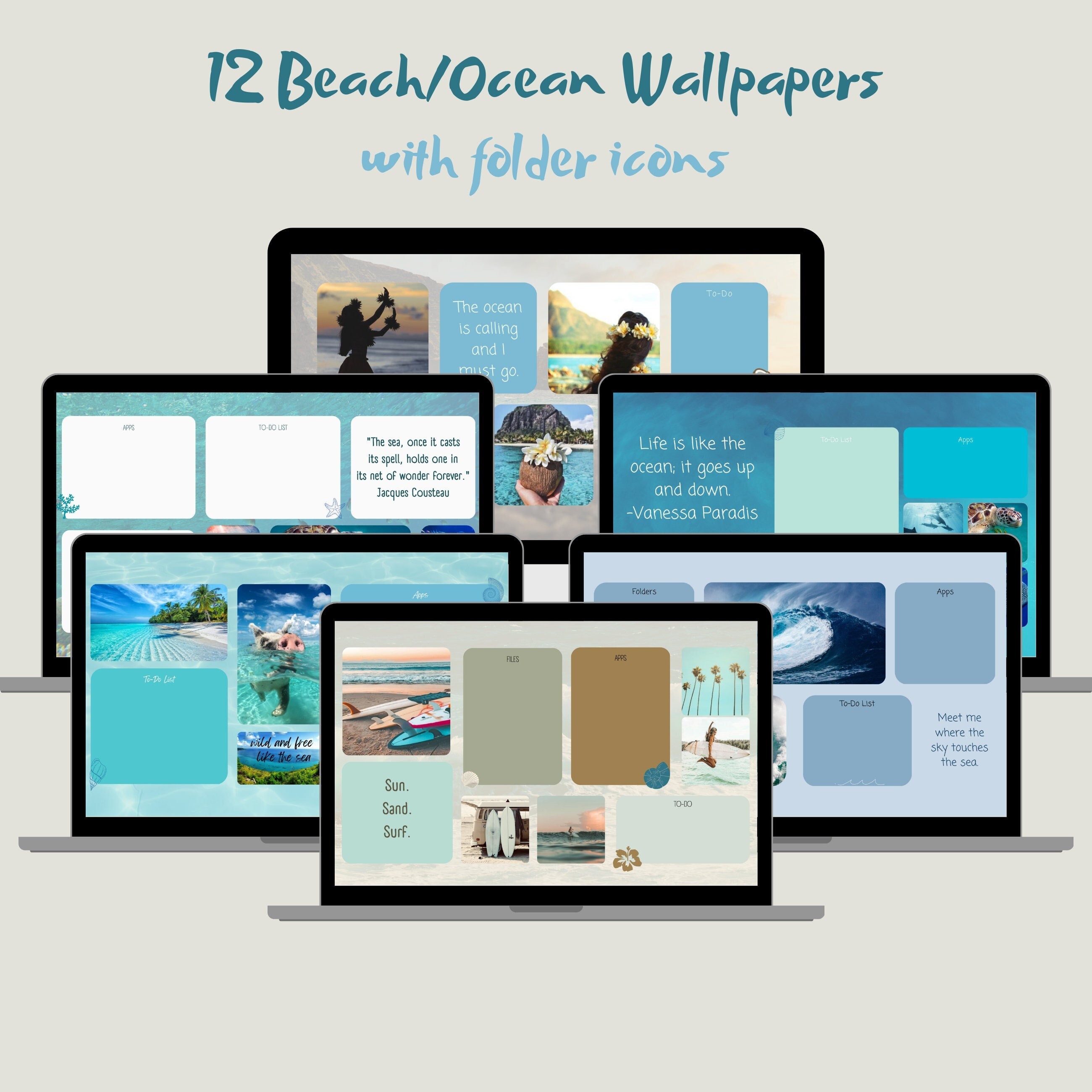 Beach Ocean Desktop Wallpaper Organizer With Folder Icons (digital ...