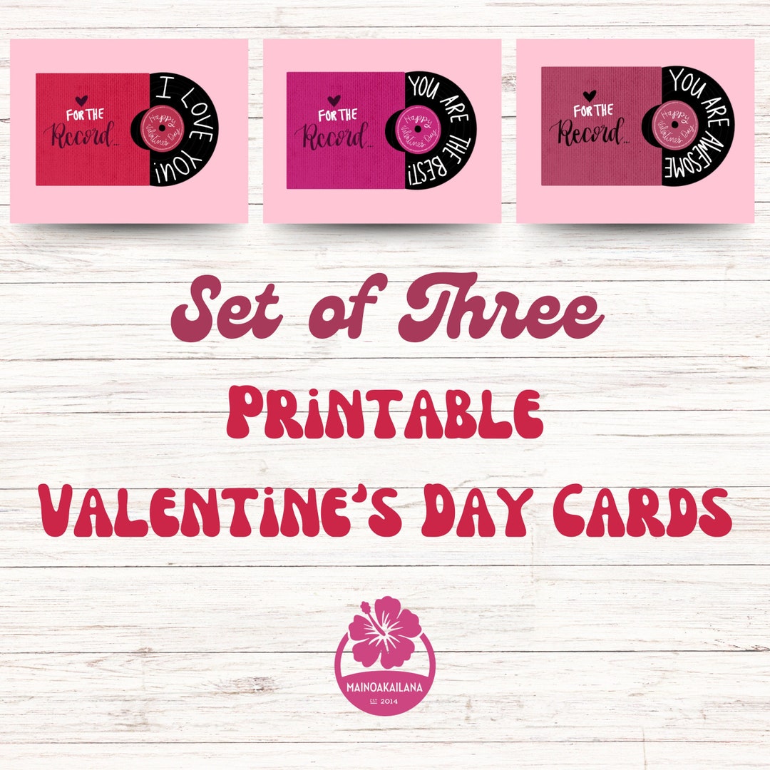For the Record Printable Valentine Cards | Set of Three Instant Digital ...