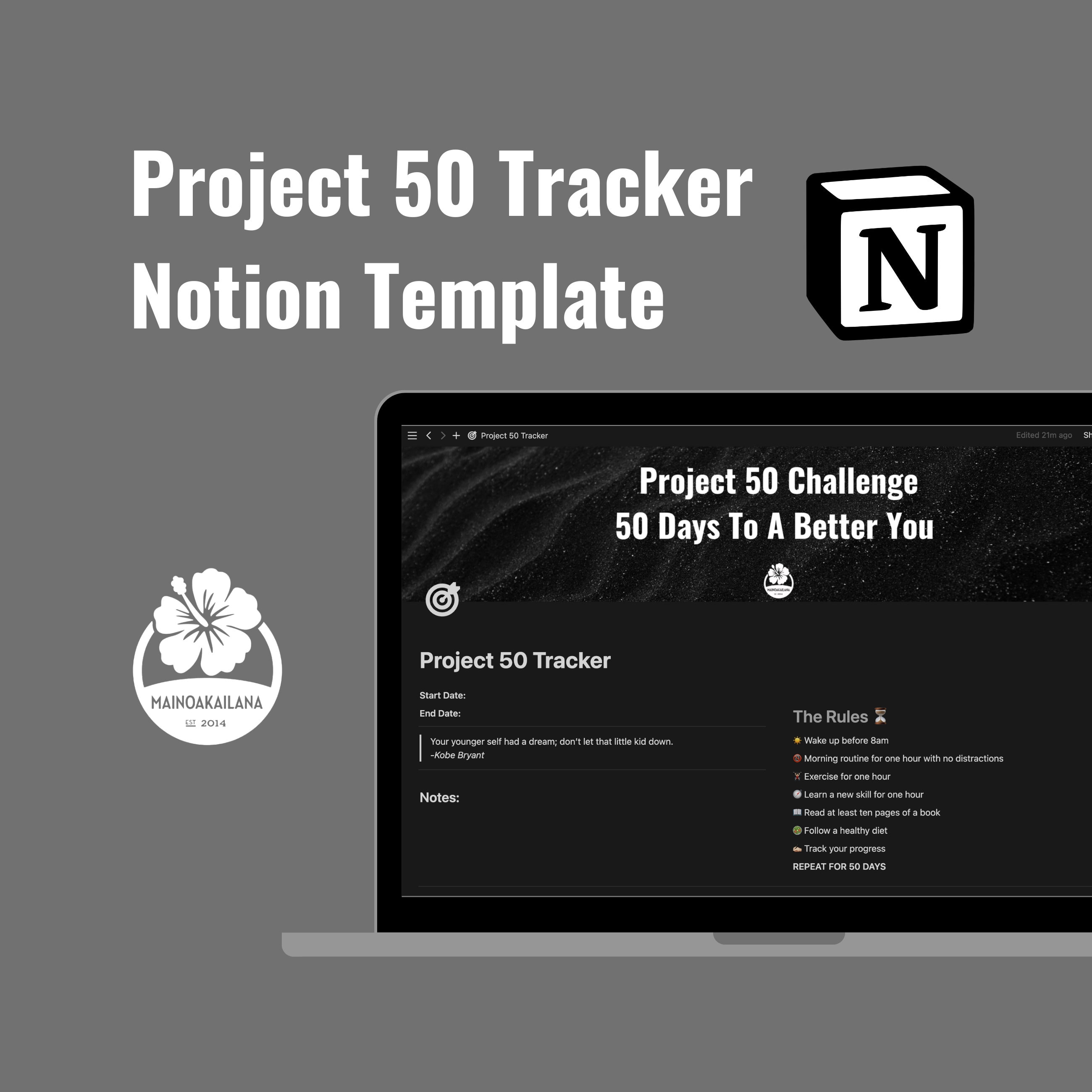Project 50 Challenge Digital Tracker Notion Template | Fitness ...