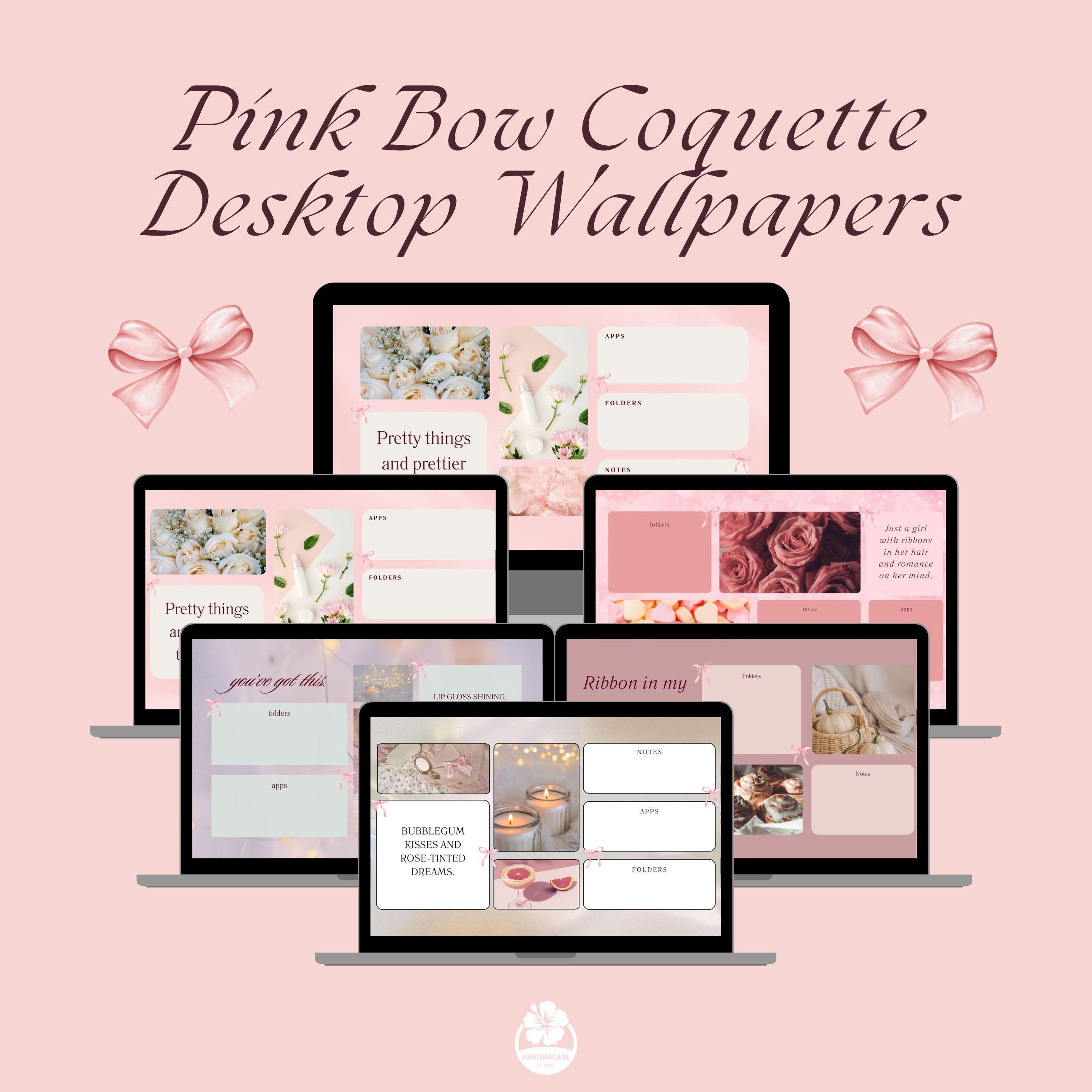 Pink Coquette Aesthetic Bow Desktop Wallpaper Organizers for Mac or PC ...