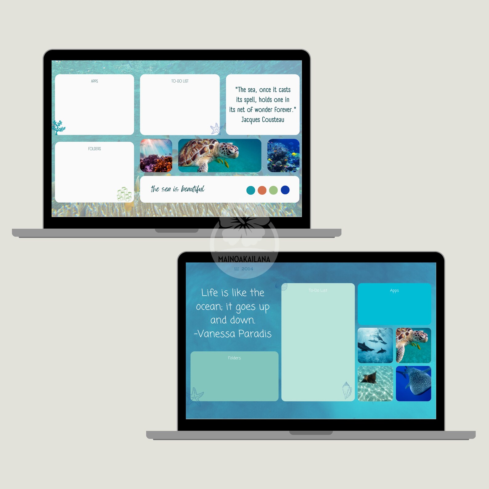 Beach Ocean Desktop Wallpaper Organizer With Folder Icons (digital ...