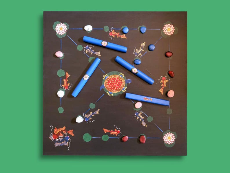 Handcrafted Large Yut Nori Game Board Set: Korean Lotus, Turtle and ...