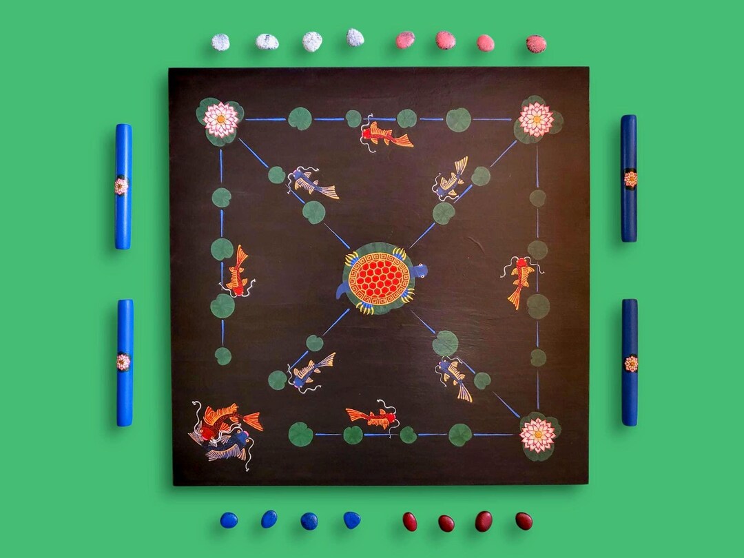 Large Yut Nori Game Board Set Lotus Turtle and Carp Minhwa - Wall Art ...
