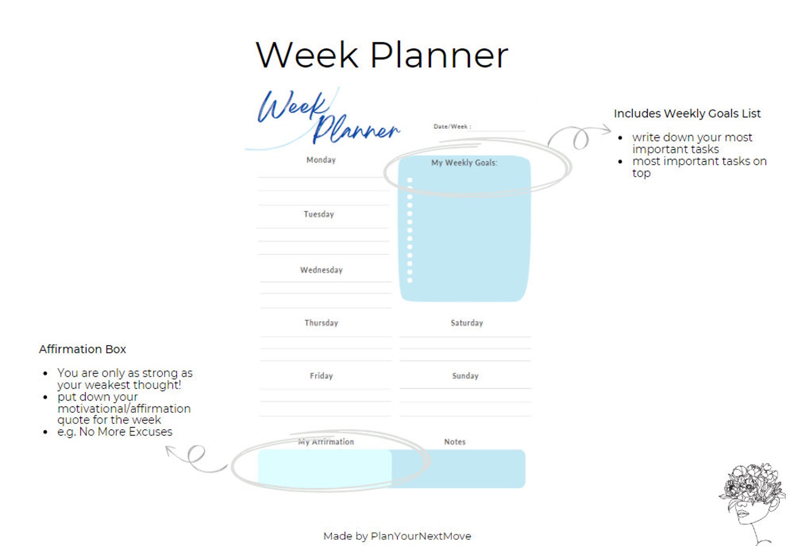 Weekly Planner Printable / Instant Download / Weekly Planning / Goal ...