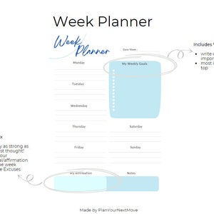 Weekly Planner Printable / Instant Download / Weekly Planning / Goal ...