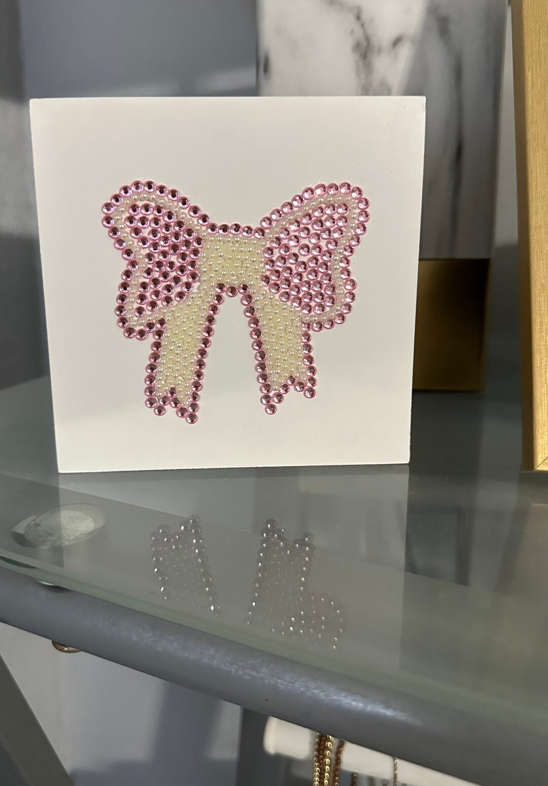 Rhinestone Bow Canvas, Pink Bow Rhinestone Decor, Girl Room Canvas ...