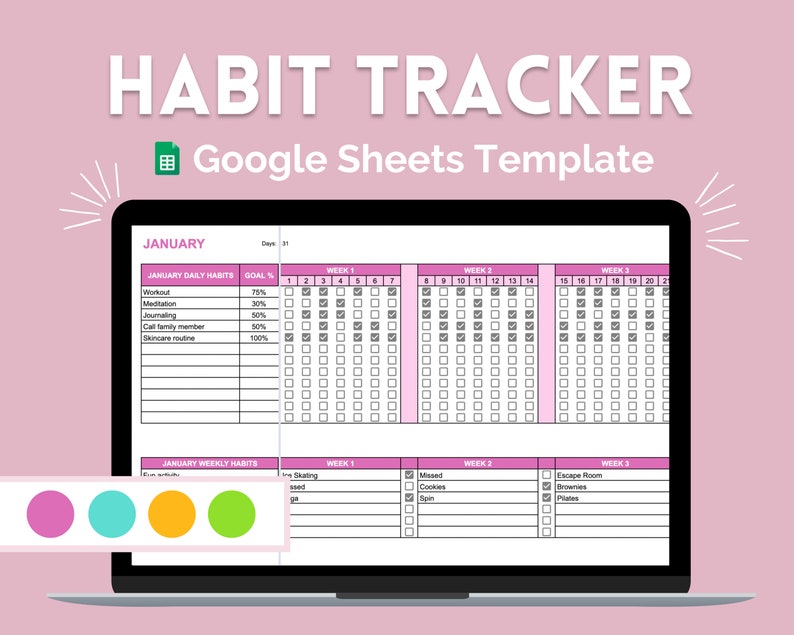 Habit Tracker Spreadsheet Template Digital Download Google - Etsy