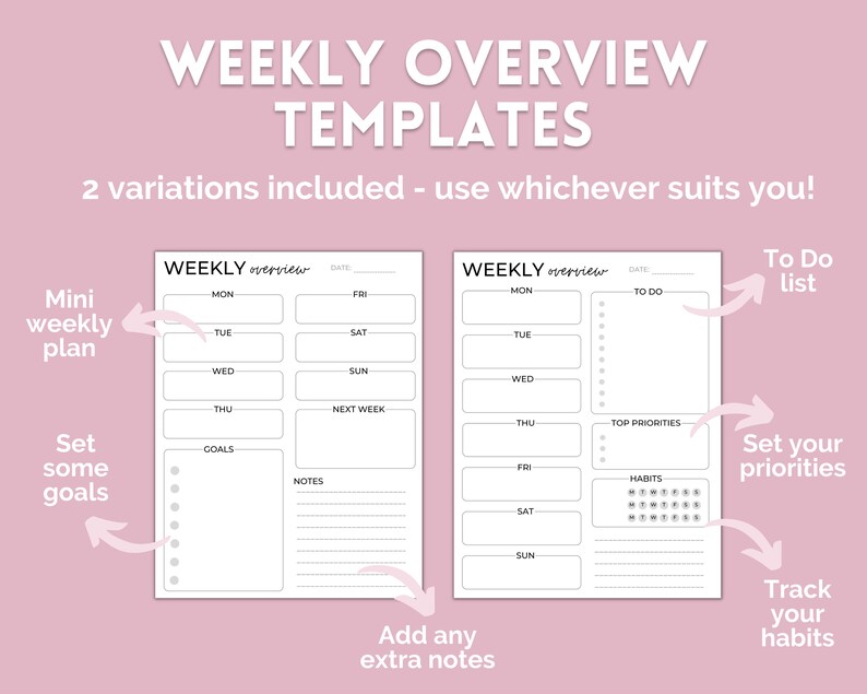 Printable Weekly Planner Template Digital Download Template - Etsy