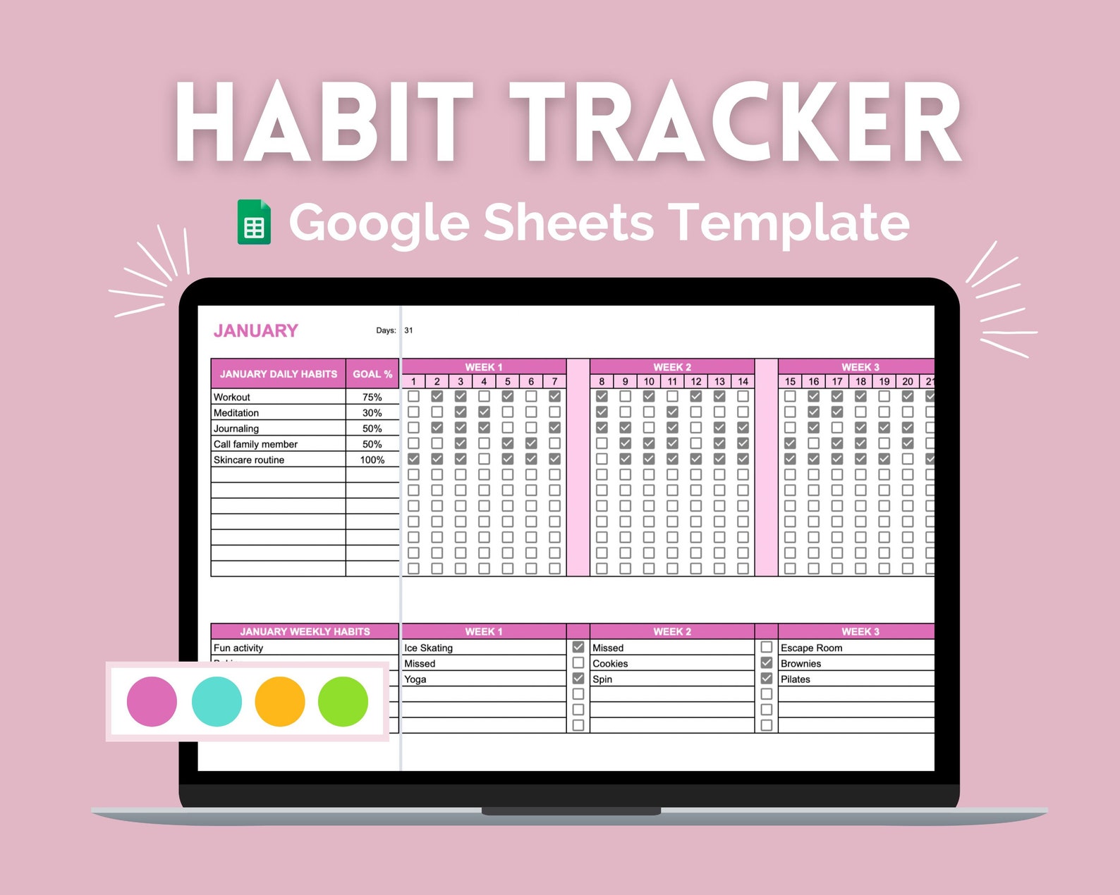 Habit Tracker Spreadsheet Template, Digital Download, Google Sheets ...