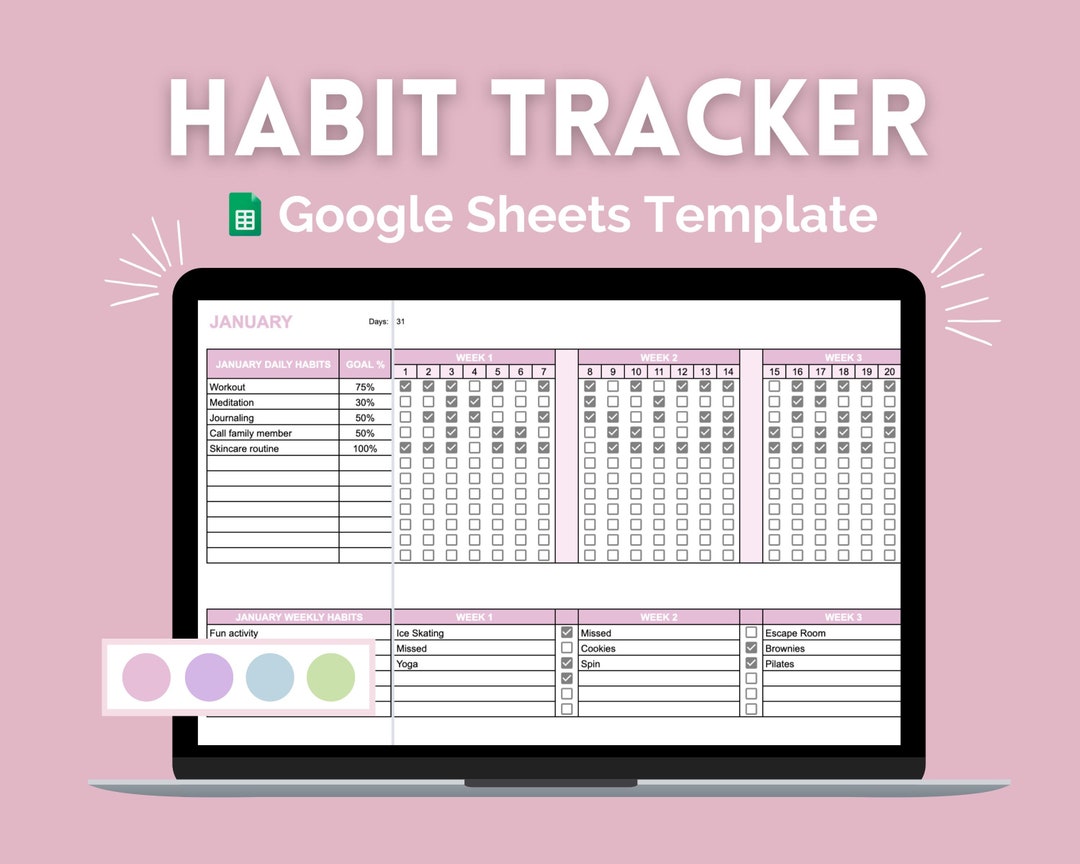 Habit Tracker Spreadsheet Template, Digital Download, Google Sheets ...