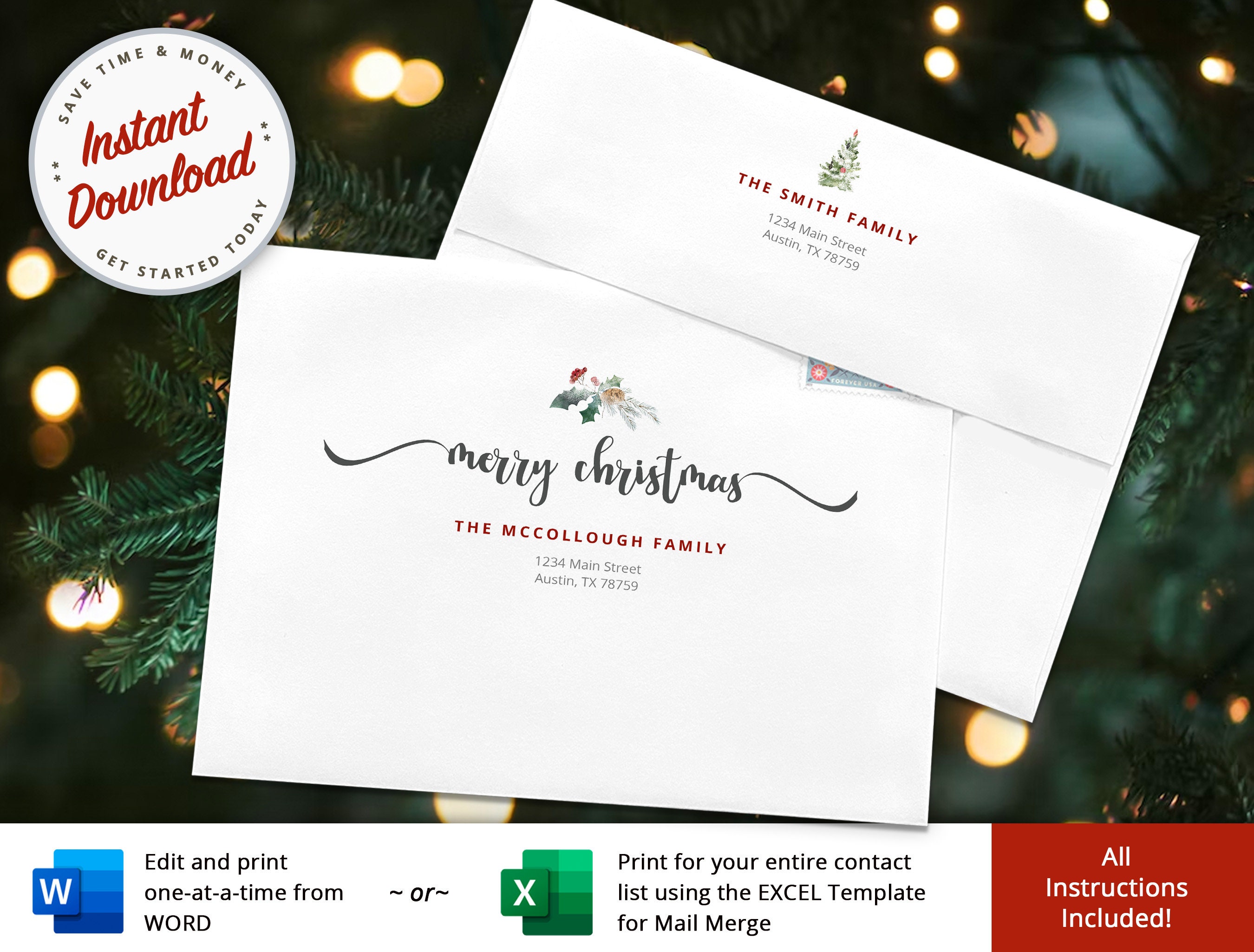 Christmas Envelope Template Printable Digital Download - Etsy