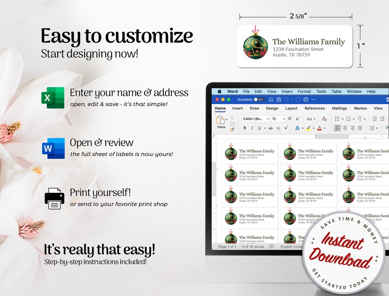 Printable Christmas Return Address Labels, Christmas Return Labels ...