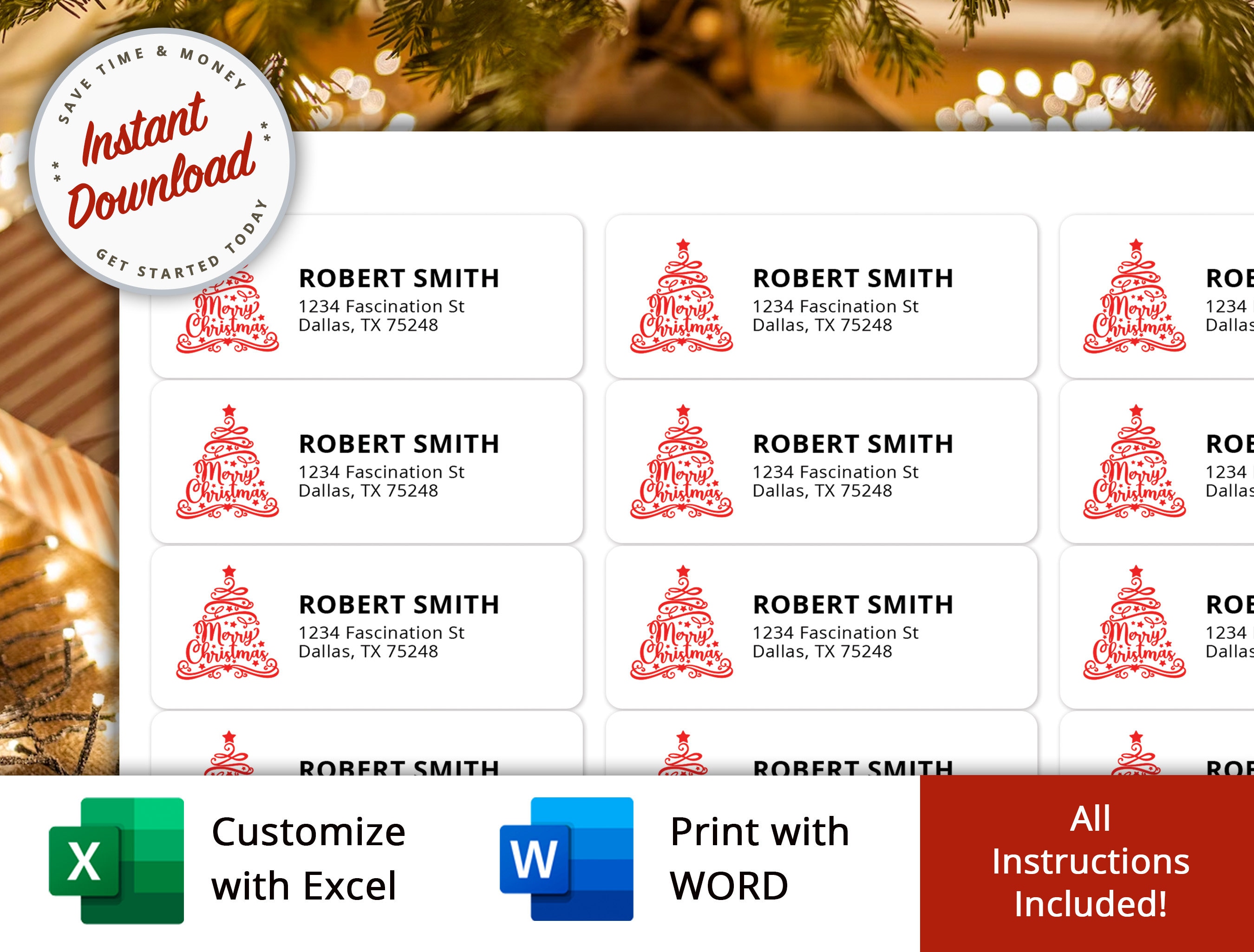 Printable Christmas Return Address Labels, Christmas Return Labels ...