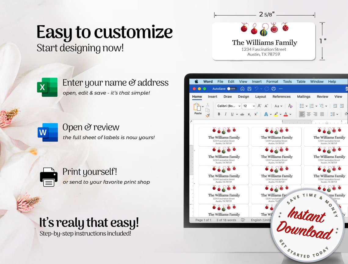 Printable Christmas Return Address Labels, Christmas Return Labels ...