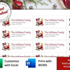 Printable Christmas Return Address Labels, Santa Design (digital ...