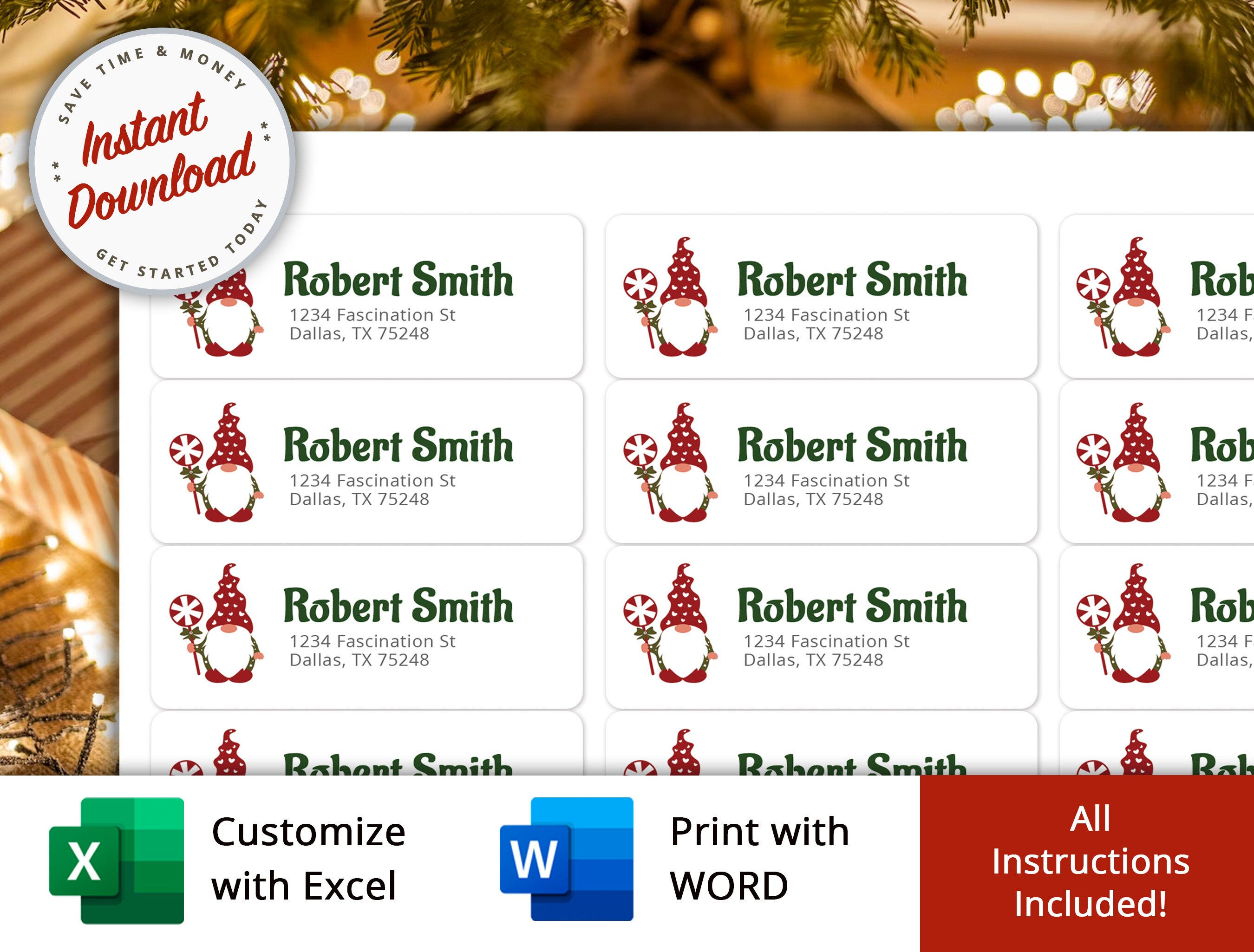 Printable Christmas Return Address Labels, Christmas Return Labels ...