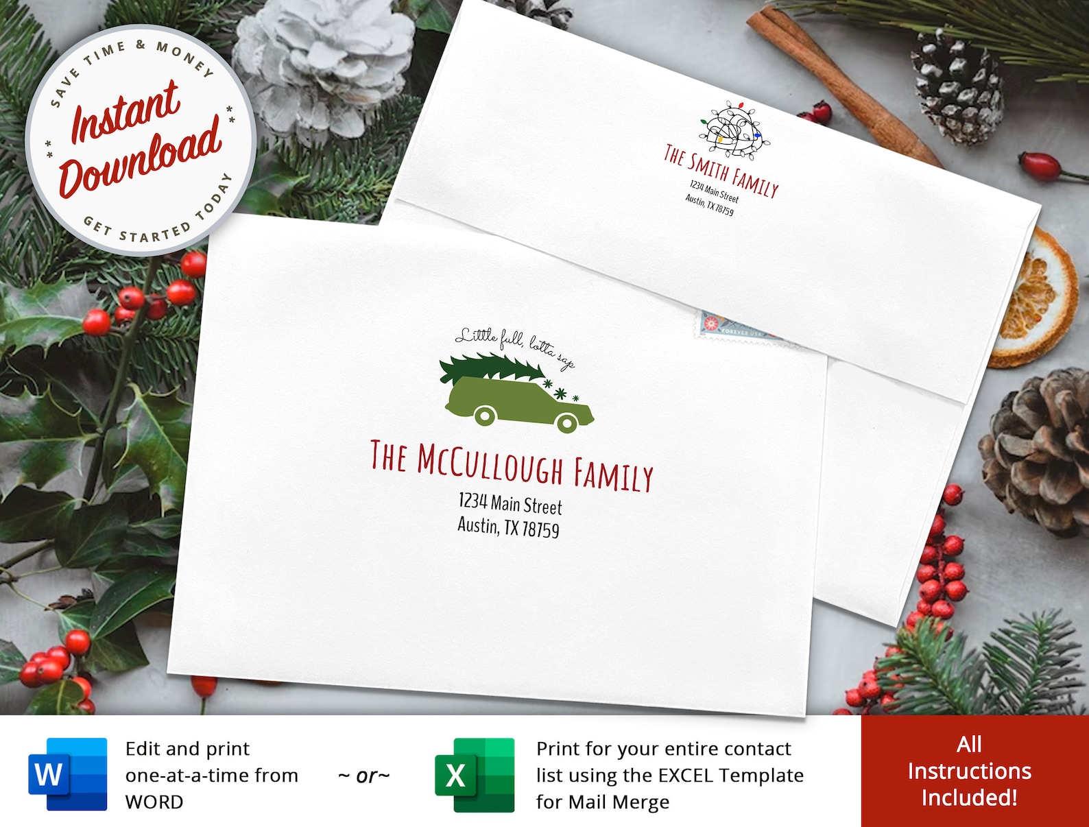 Christmas Envelope Template, Printable, Digital Download, Instant ...