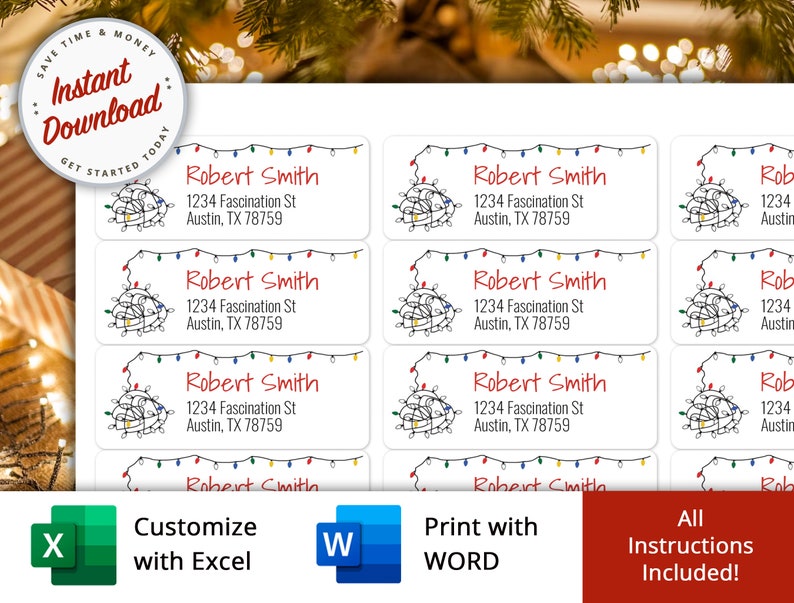 Printable Christmas Return Address Labels Template (digital Download ...