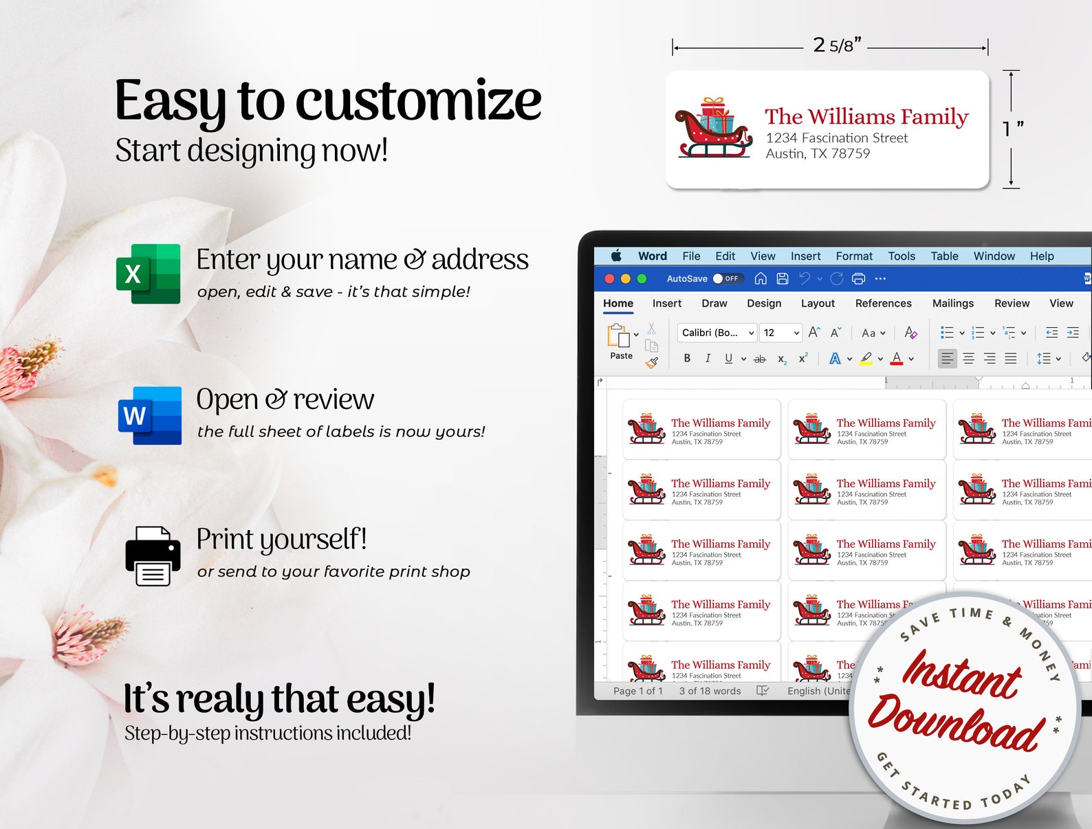 Printable Christmas Return Address Labels, Christmas Return Labels ...