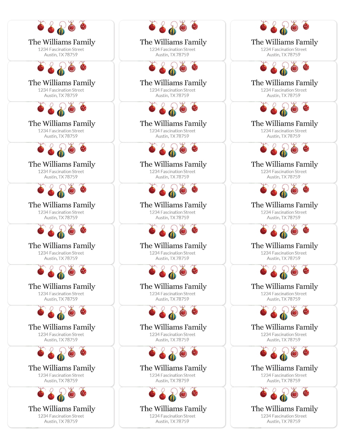 Printable Christmas Return Address Labels, Christmas Return Labels ...