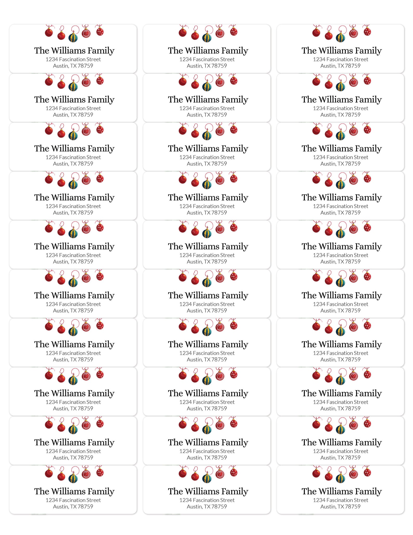 Printable Christmas Return Address Labels, Christmas Return Labels ...